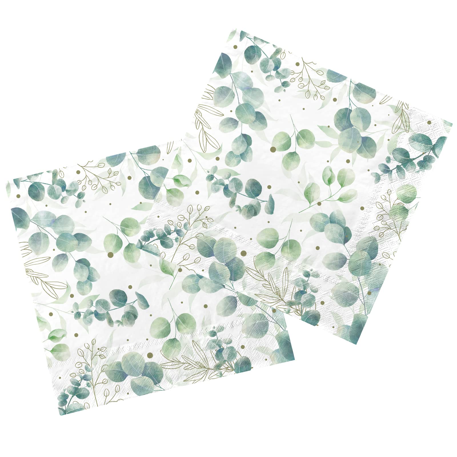 Sage Green Disposable Paper Napkins 3-ply Bathroom Eucalyptus Beverage Napkins for Sage Greenery Baby Shower Party Wedding Dinning Decor（5"X5" in, 80-Pack)