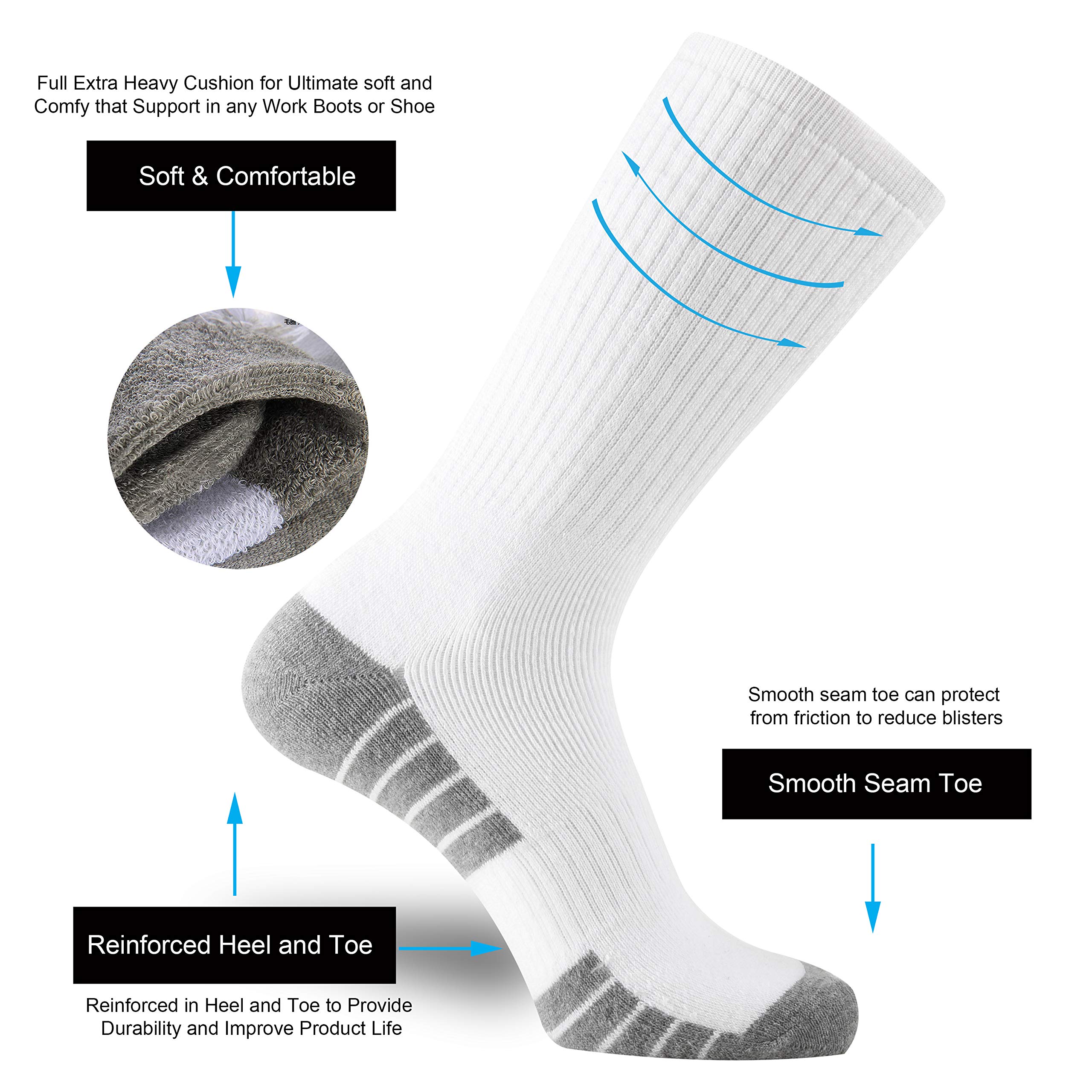 ONKE Cotton Cushion Crew Socks for Men Women Athletics All Seasons Thick Warm Heavy Duty Work Boots Moisture Wicking Control(White M)