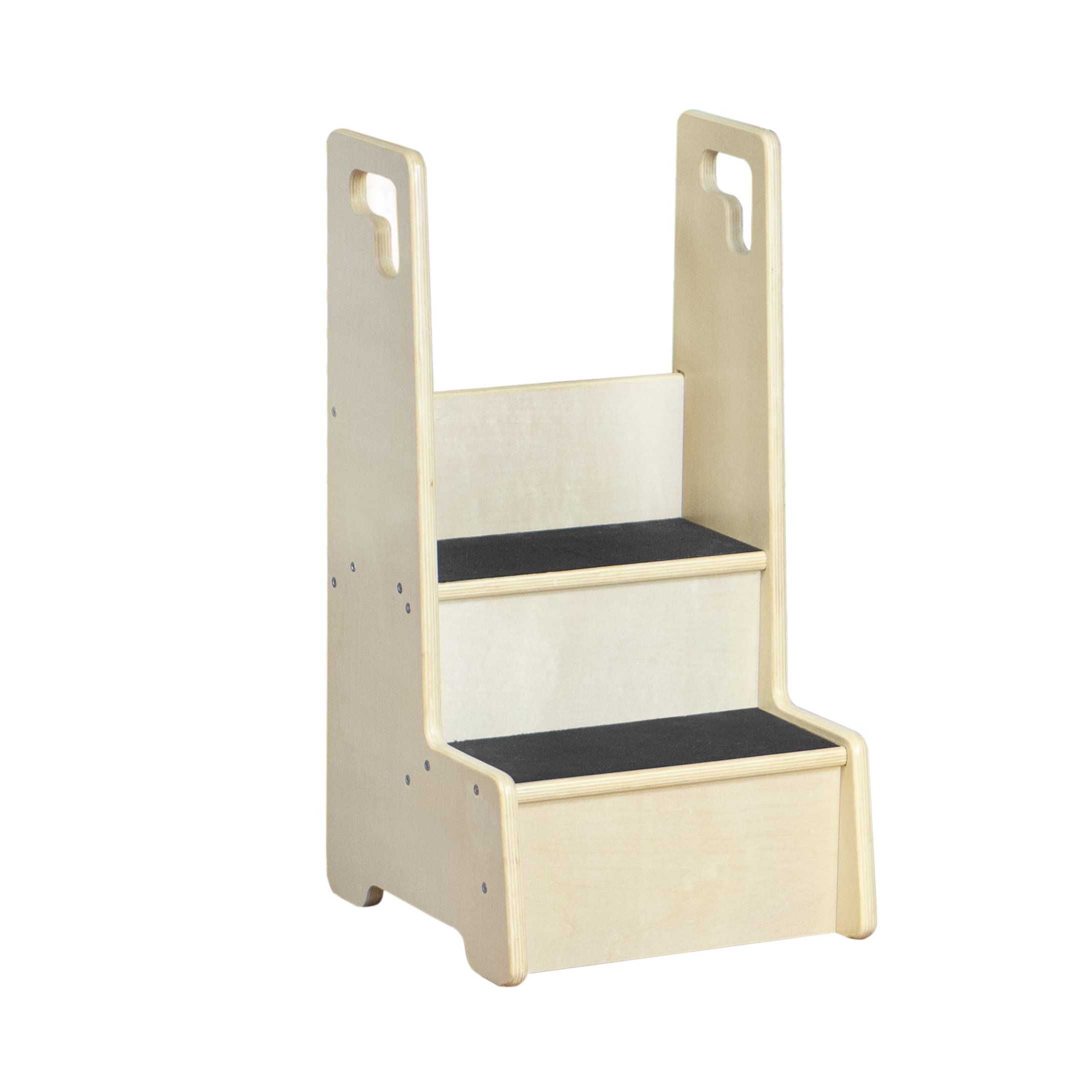 RRI Goods 2 Step Up Stool for Toddlers and Kids with Support Handles and Non Slip, Montessori Wooden Reach Up Safety Steps for Bathroom, Kitchen [Black]