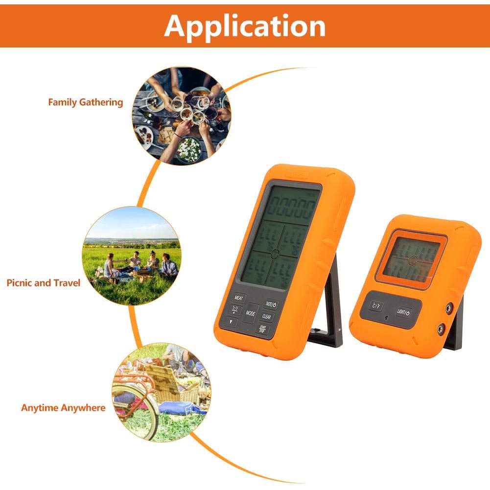 TS-TP40 Food Thermometer Kitchen Cooking BBQ Electronic Digital Display Temperature Meter 100m Wireless ransmission, -20℃~300℃(TS-TP40-B (Non Waterproof Probe)