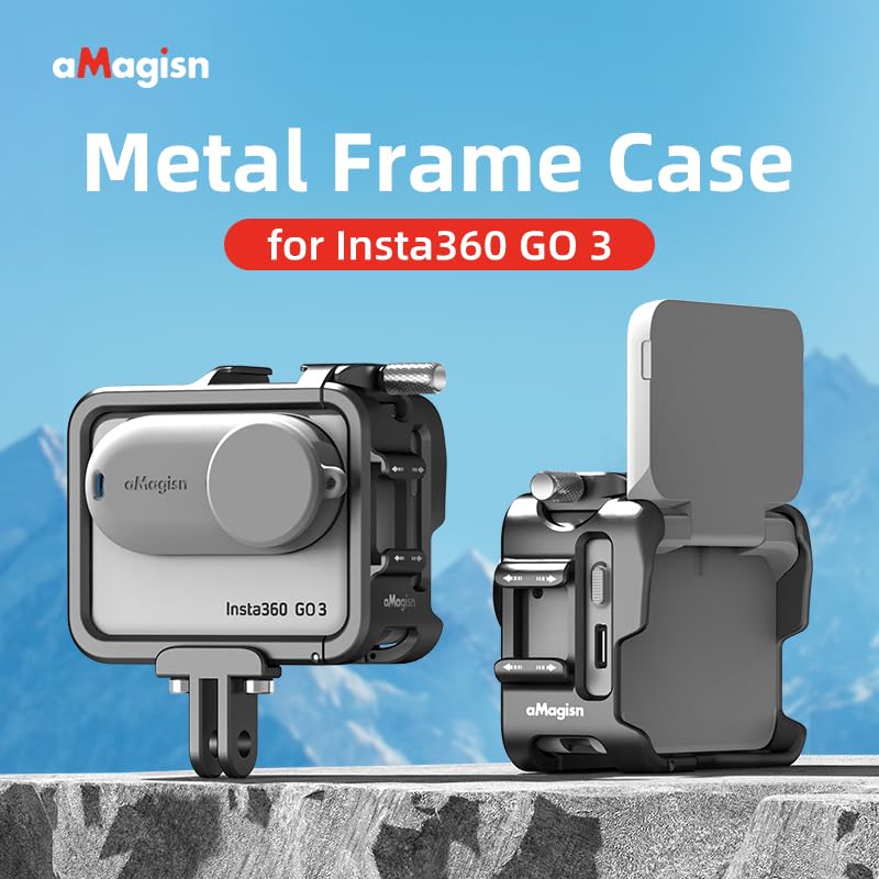Rszfnjxry Aluminum Frame Cage with Lens Silicone Case for Insta360 GO 3,Metal Protective Durable Housing Case with Cold Shoe Mount (Model Number 2)