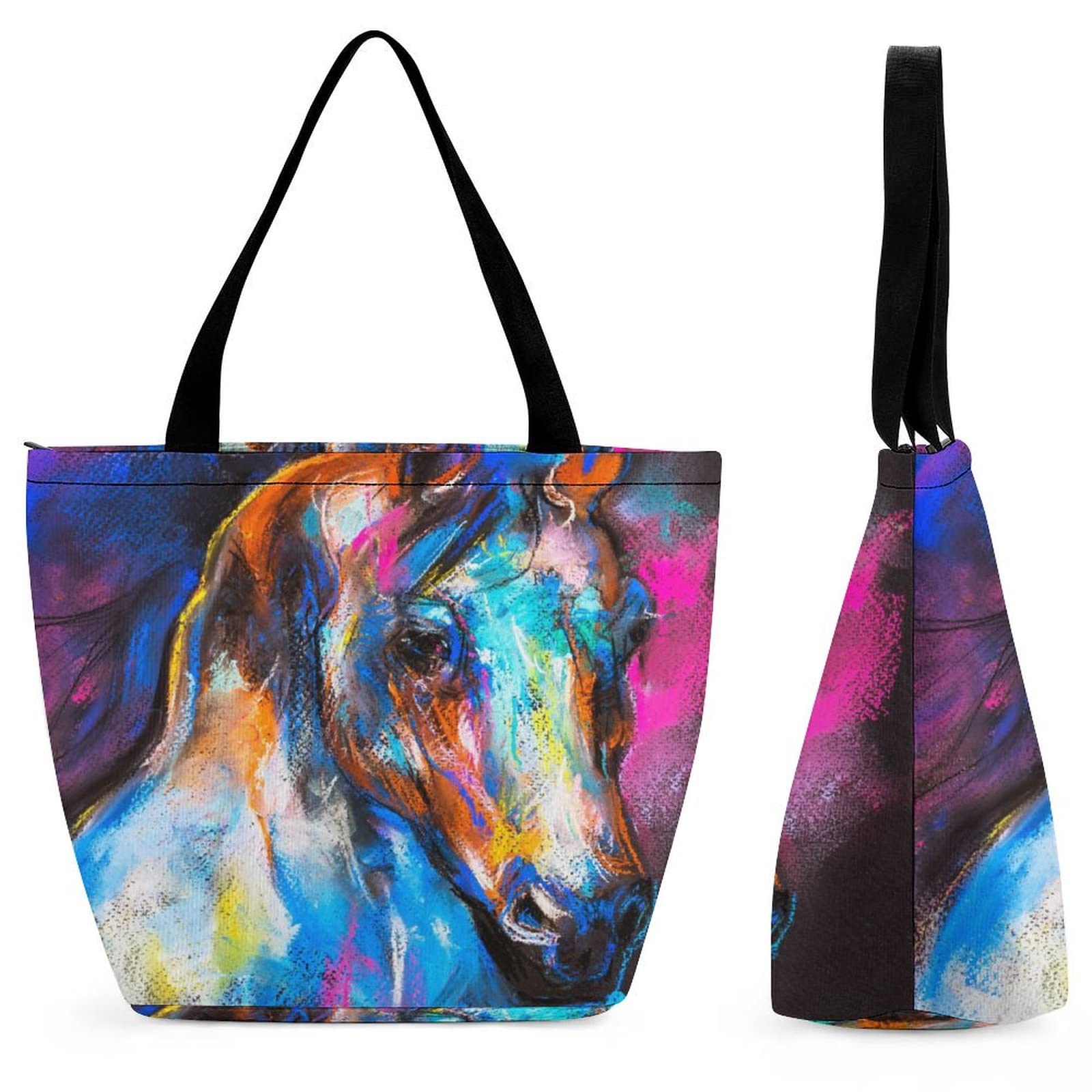 Wangsxing Handbag Women Watercolor Horse Shopping Tote Shoulder Bag
