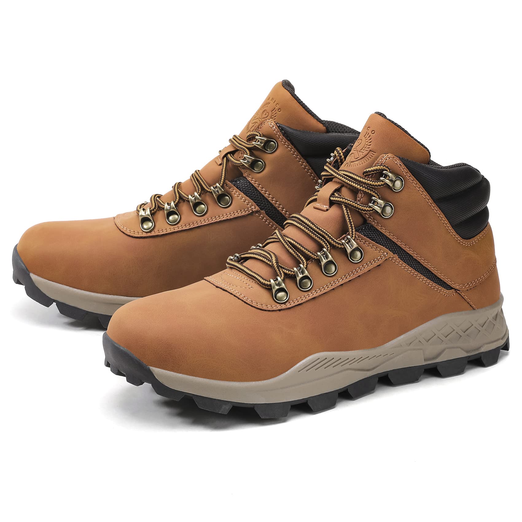 SPOSENS Mens Hiking Boots Lightweight Non Slip Work Boots for Men Water Resistant Ankle Snow Boots Man Mid Hiking Shoe Outdoor Brown, 9.5