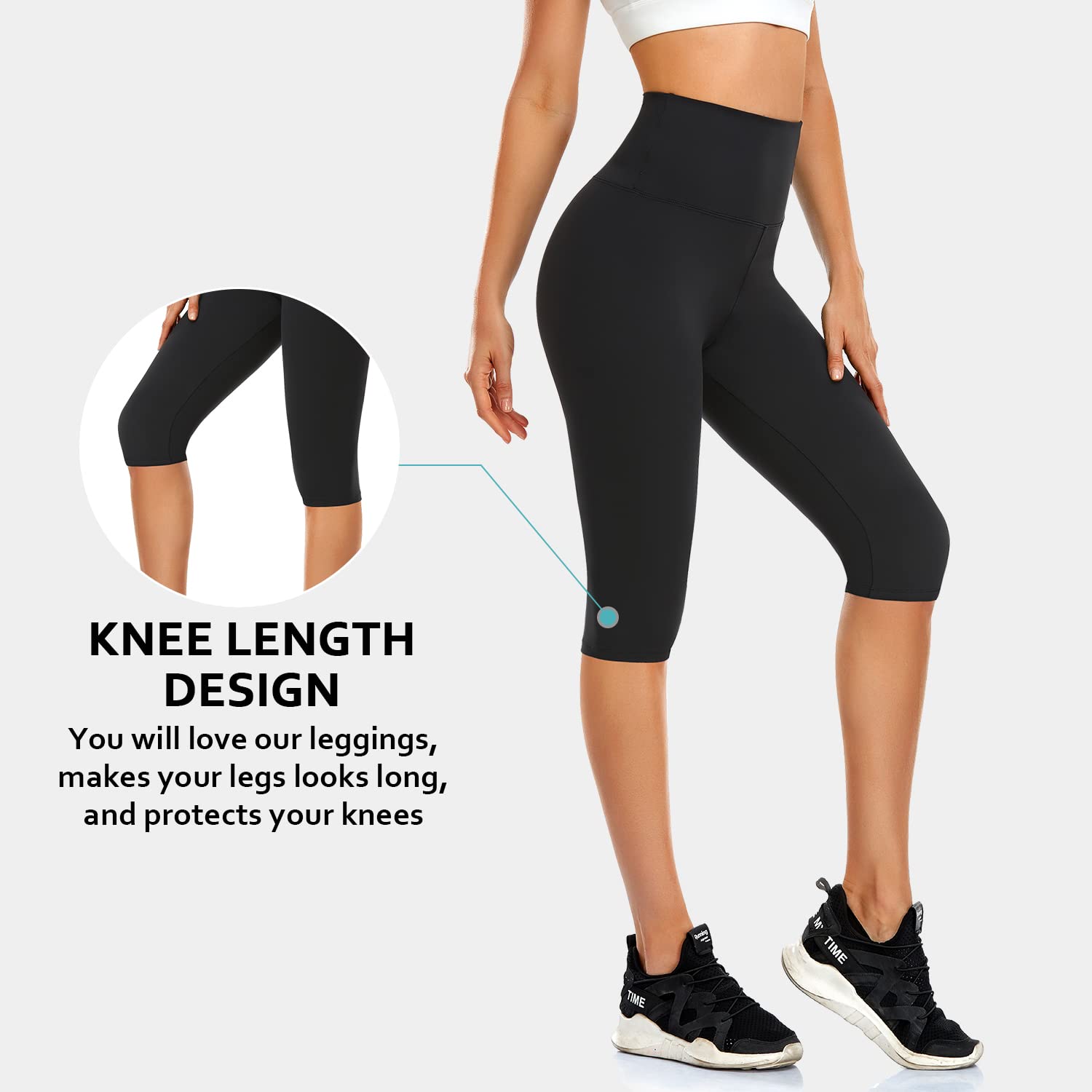 we fleece 3 Pack Women's Knee Length Capri Leggings-High Waisted Tummy Control Non See Through Workout Leggings Yoga Pants (Small-Medium, C-3 Pack-Black,Dark Grey,Navy Blue)