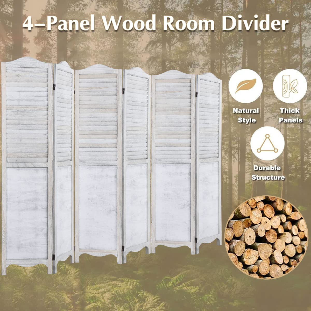 Room Divider Privacy Screen 6 Panel Room Dividers and Folding Privacy Screens 5.6ft.Tall Rustic Wood White Room Divider Wall Separator Partition Freestanding
