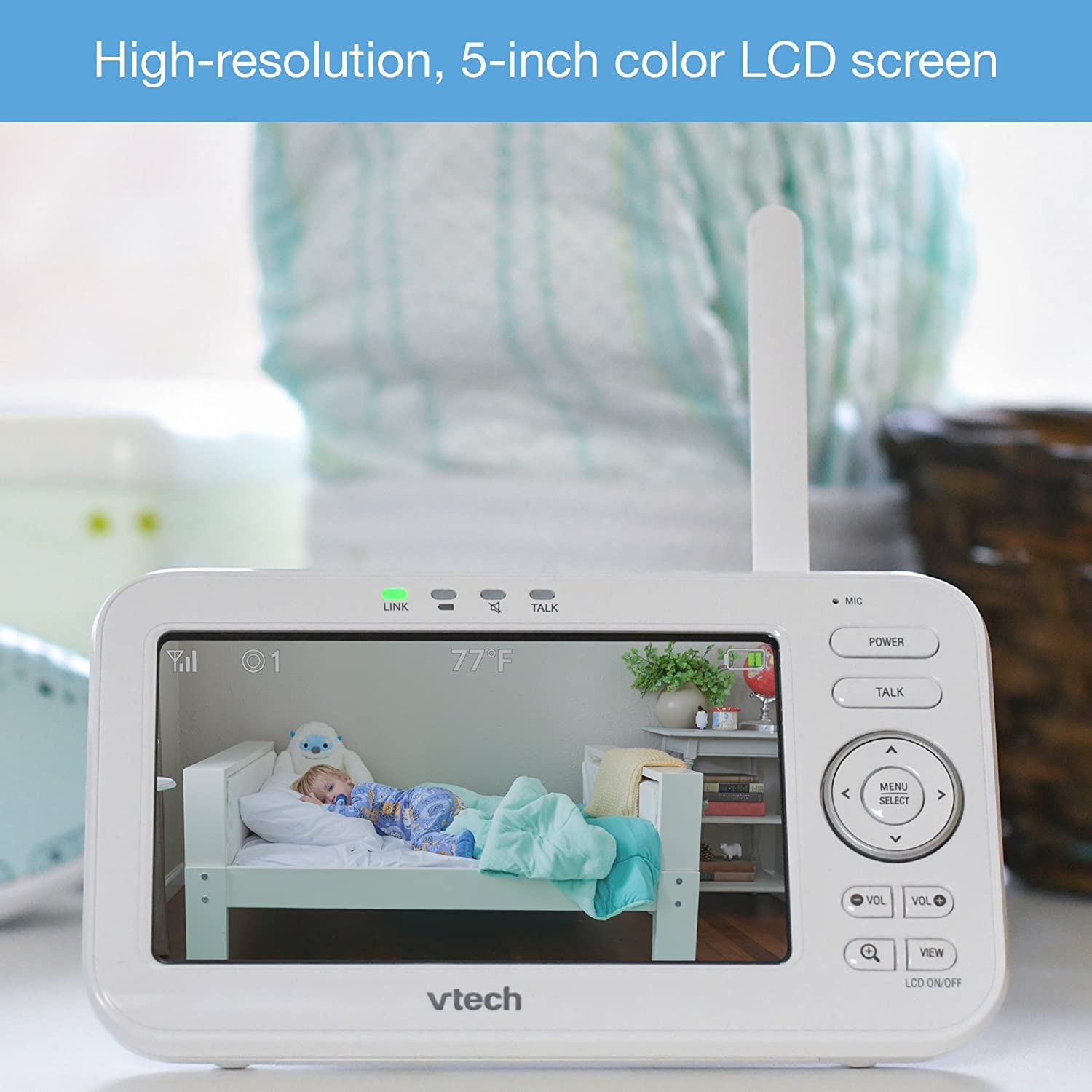 VTech VM5261 5β Digital Video Baby Monitor with Pan & Tilt Camera, Wide-Angle Lens and Standard Lens, White (Renewed)