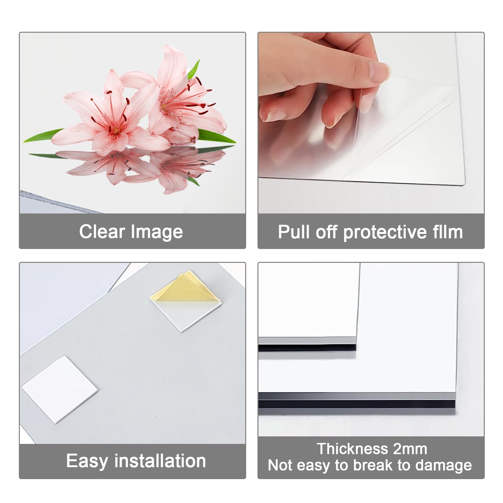 NIXRET Full Length Mirror ,frameless16 x 12in Glass Mirror Tiles (1 Piece) high Definition Wall Mirror Full lengthsquare Mirrors for Wall Wall Mirrors for Bedroom for Living Room, Door, Bathroom, Gym