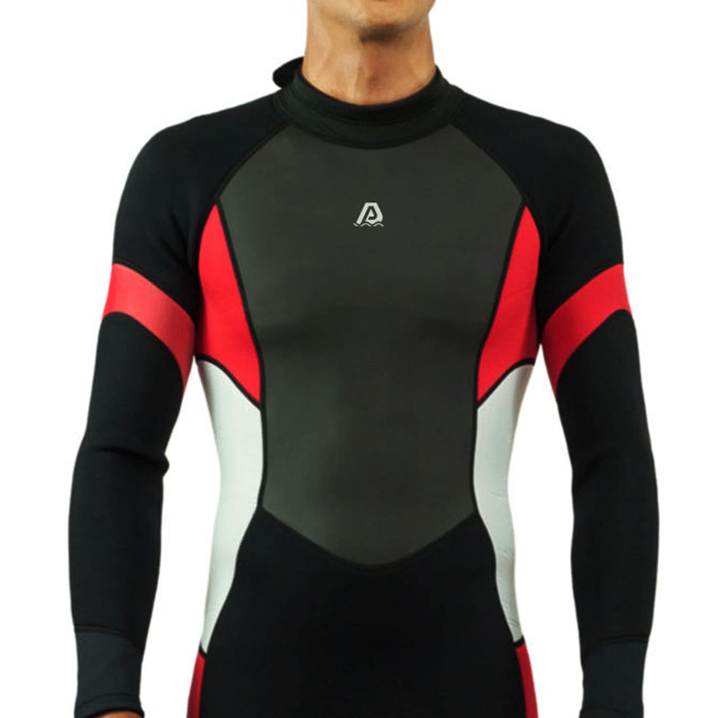 Wetsuits for Men by Aqua Polo | Fullbody 3/2 Neoprene Wetsuit with Shark Skin Chest Panel | Super Stretch Neck Cuffs Ankles (Black/Red, L Tall)