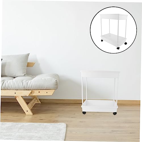 Operitacx Floor Storage Rack Shelf Storage Rack Storage Shelf with Wheels 2-Tier Storage Rack Rolling Storage Rack Storage Rack with Wheels Rolling Cart Stand Cart Rack White Pulley Plastic