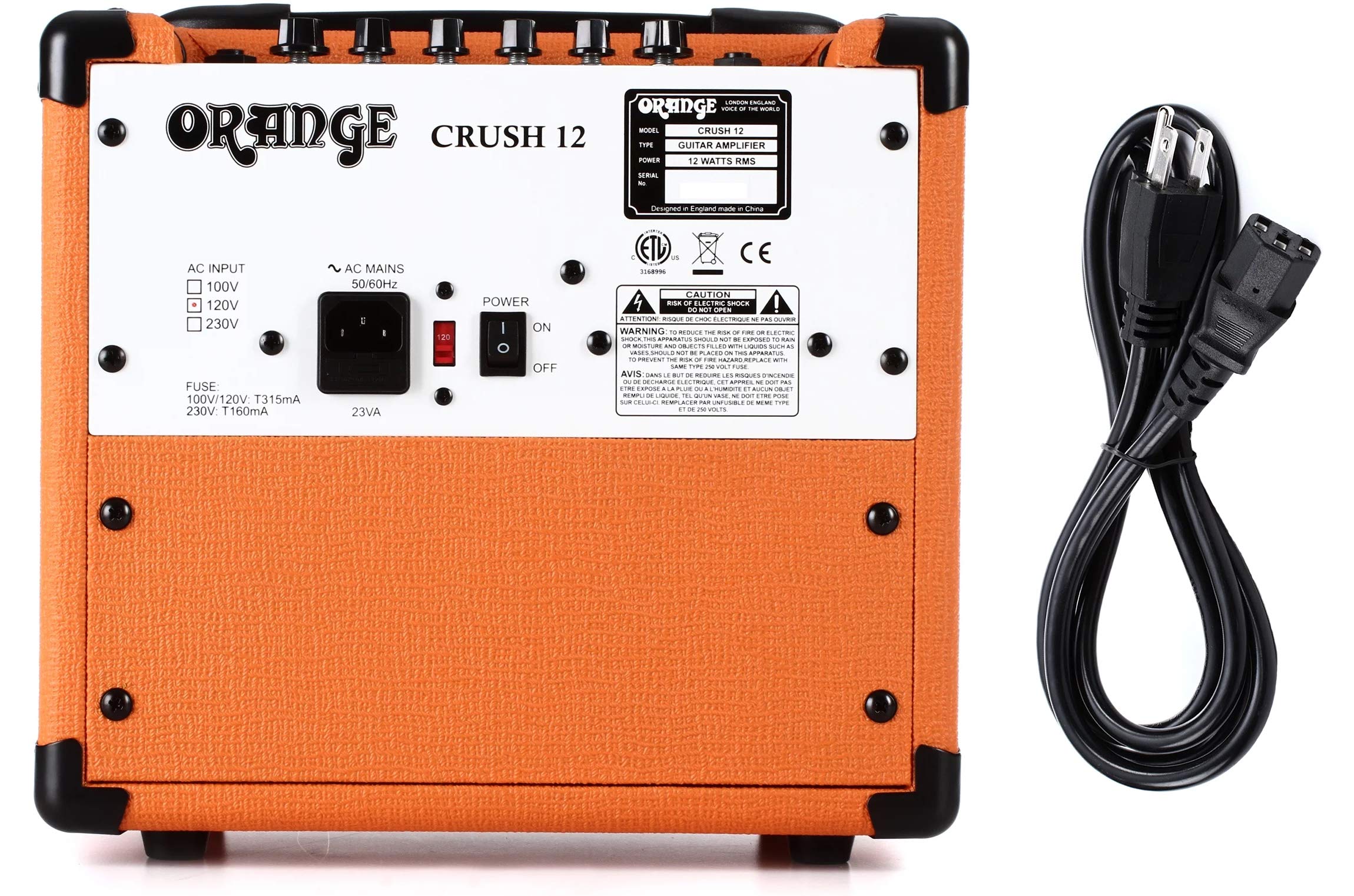Orange Amplifiers Crush12 12W 1x6 Guitar Combo Amp (Orange) Bundle with Blucoil 10' Straight Instrument Cable (1/4"), 2-Pack of Pedal Patch Cables, and 4-Pack of Celluloid Guitar Picks