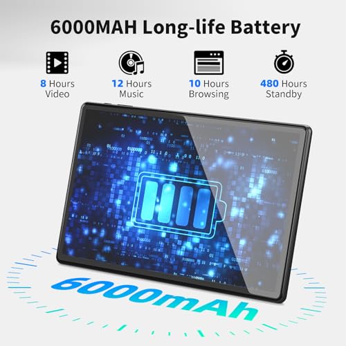 SGIN 10 Inch Tablet with Octa-Core 2.0Ghz Processor, 4GB RAM 64GB ROM Android 12 Tablets with 1280 * 800 IPS HD Display, 2MP+5MP Dual Camera, WiFi, Bluetooth 5.0, 6000mAh, GPS, Black