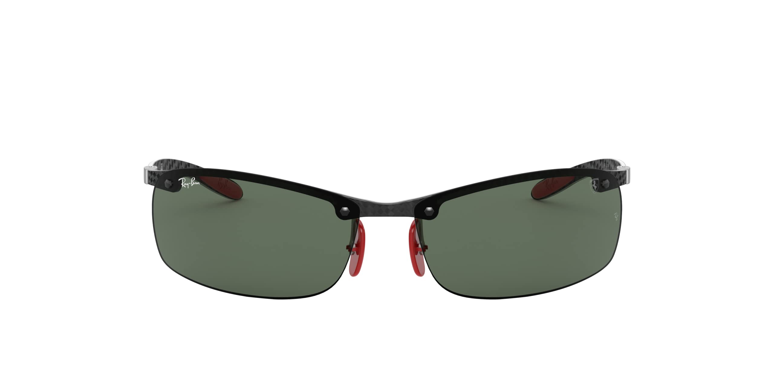 Ray-Ban RB8305M Scuderia Ferrari Collection Square Sunglasses, Carbon Rubber Red/Dark Green, 64 mm