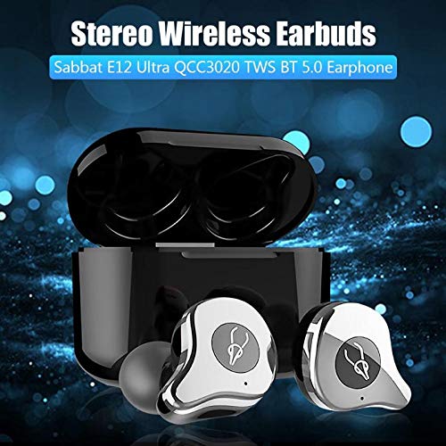 Sabbat E12 Ultra TWS Bluetooth 5.0 True Wireless HiFi Earbuds, Sweatproof Noise Canceling Earphones with Built-in Mic for Sports (Sliver)