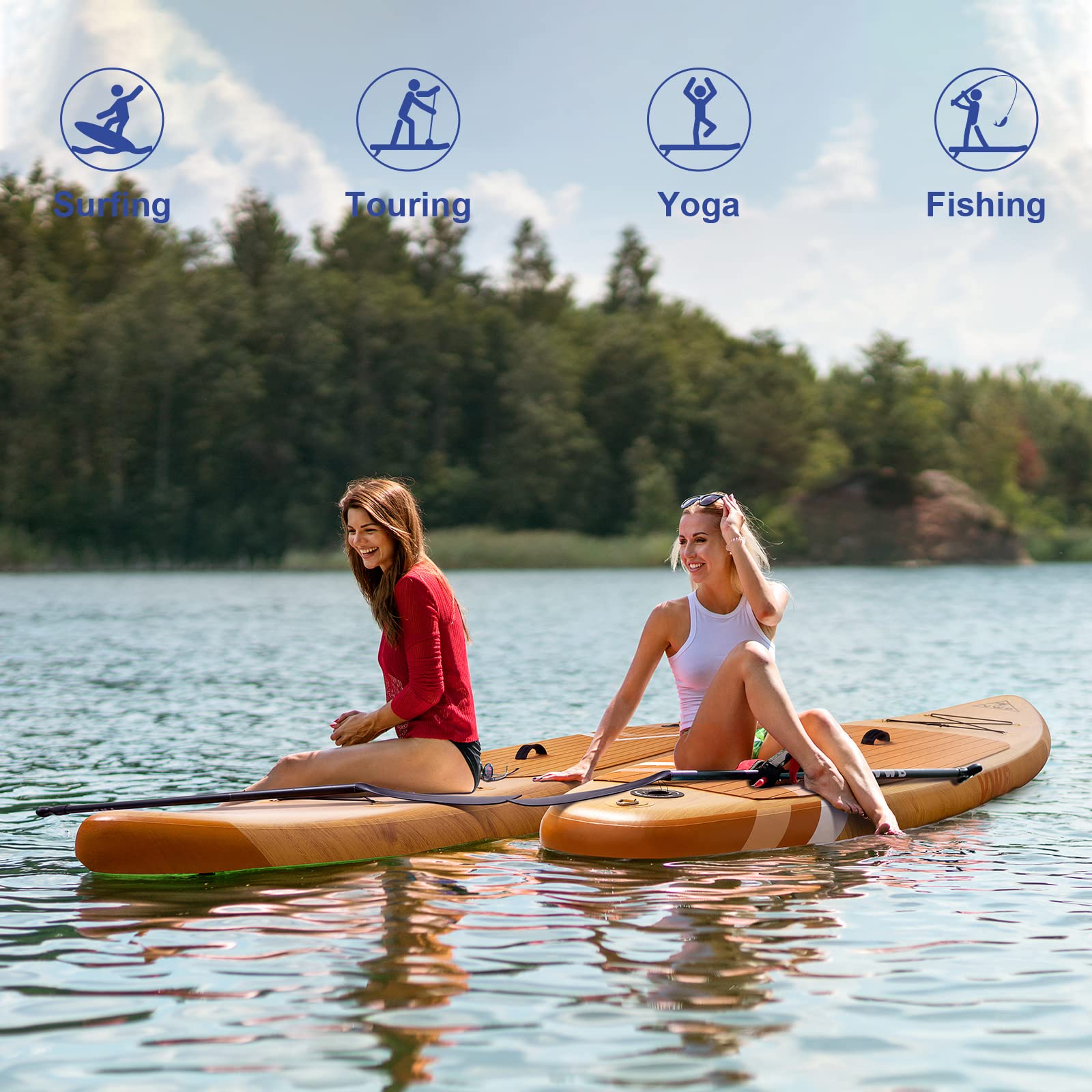 VWB Inflatable Stand Up Paddle Board (11'×33"×6") with SUP Board Accessories & Backpack Non-Slip Deck Waterproof Bag Adjustable Paddle Leash Caudal Fin Repair Kit for Youth & Adult Yellow&Brown