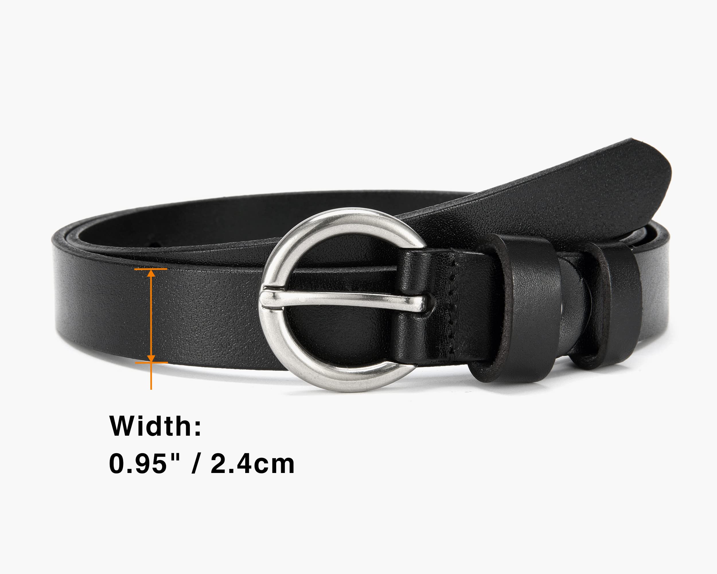 Womens Black Belts for Jeans Pants, CR Black Leather Belt Women Silver Buckle, 1" Width Ladies Black Belt for Dress