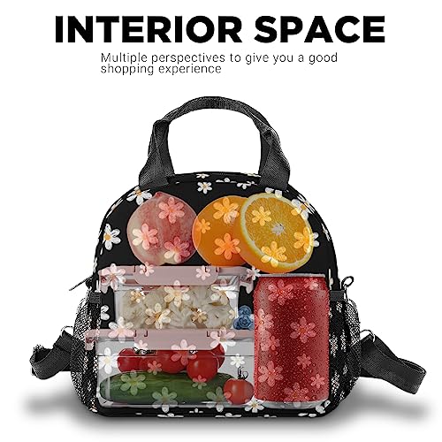 Ulbraofs Reusable Insulated Lunch Bag with Adjustable Shoulder Strap, Leakproof Cooler Lunch Box Meal Prep Organizer Tote Bag Freezable for Women & Men, Work, School, Travel, Picnic (Daisy-1)