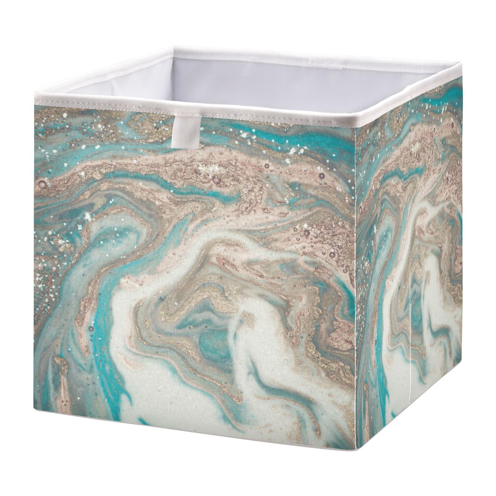 QUGRL Magic Teal Marble Storage Bins Organizer Modern Trendy Foldable Clothes Storage Basket Box for Shelves Closet Cabinet Office Dorm Bedroom 15.75 x 10.63 x 6.96 in