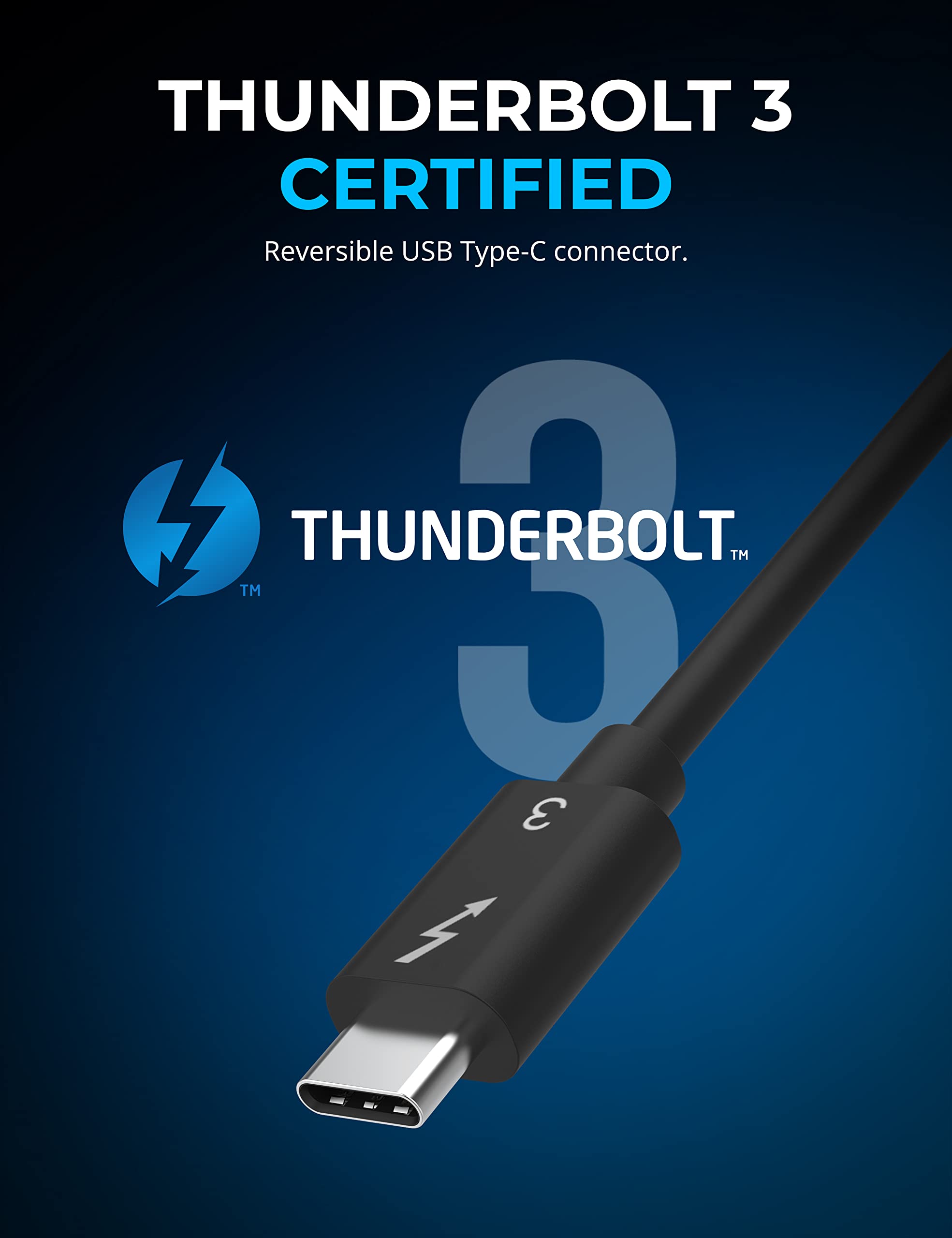 SABRENT Thunderbolt 3 USB-C Cable [Certified] 7.8" (20cm) | 40 Gbps | 100W Charging | E Mark Chip | for MacBook, Laptops, Docks [CB-T320]