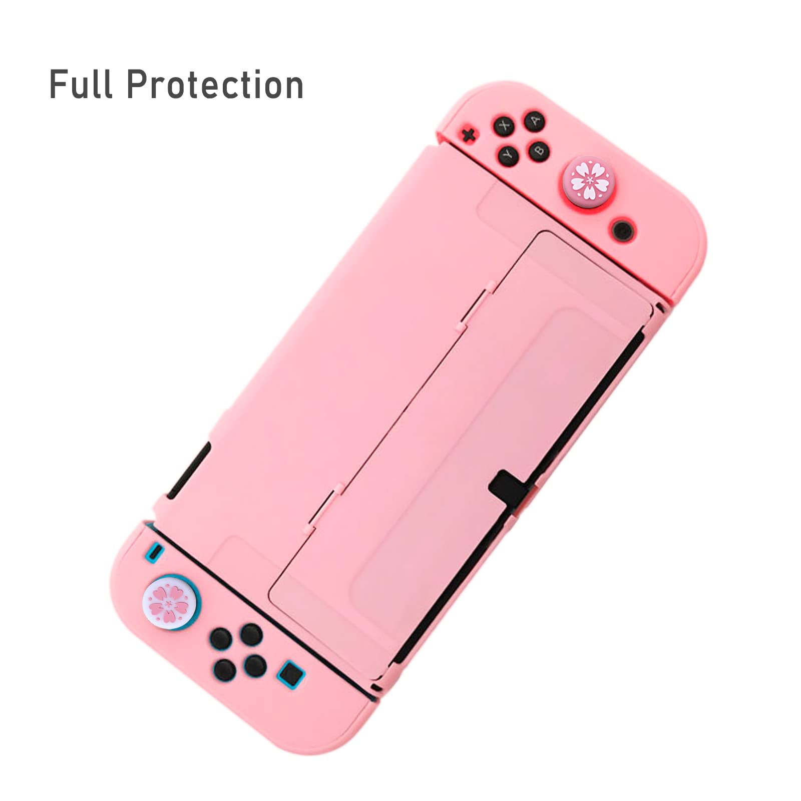 Switch OLED Case Dockable Flip Shell Protective Cover for Nintendo Switch OLED 2021 Console and Joy-Con Controller with Screen Protector & 2 Thumb Grip Caps, Pink