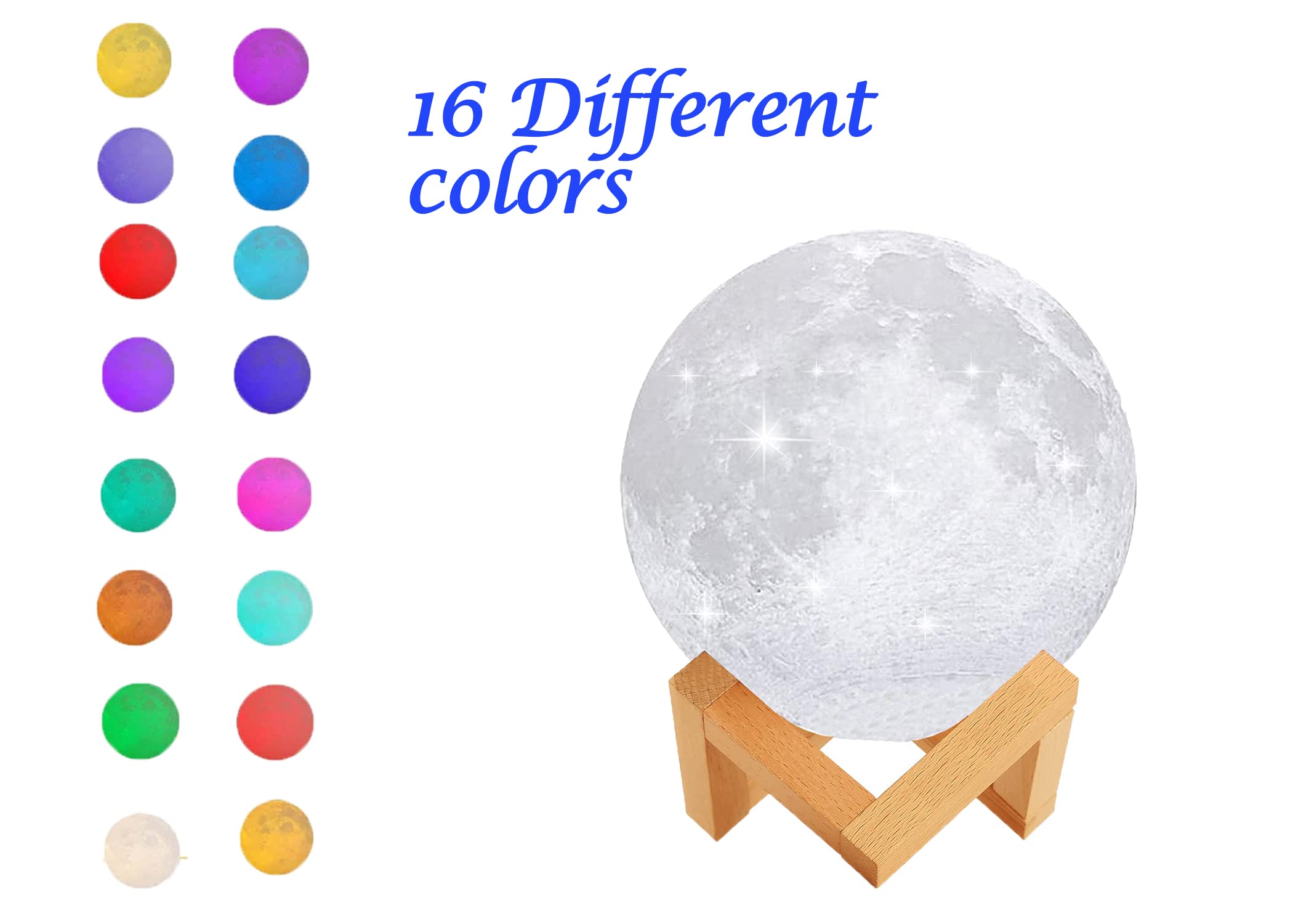 Night Light Galaxy Moon Lamp with 16 Colors LED with Stand Time Setting Touch with Remote Control and USB Rechargeable 3D Printing Moon Light Lamps for Gifts(4.8inch)