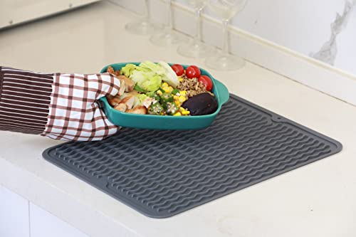 ZLR Silicone Dish Drying Mat for Kitchen Counter Large - Multi Usage Eco Friendly Drying Matt Kitchen Counter - Easy to Clean Heat Resistant Dish Drying Pad - 12" x 16" - Gray