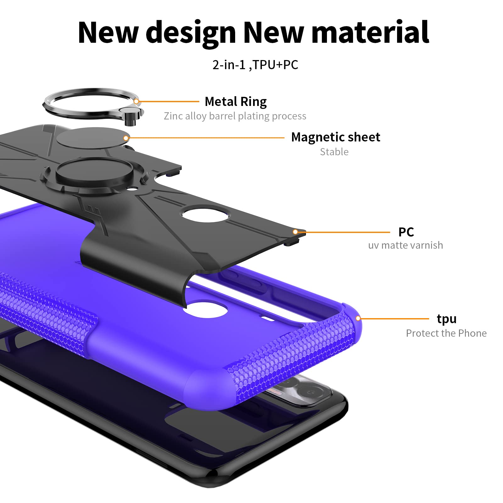 YukeTop Cover for Tecno Spark 7 Pro Case, All-Inclusive Protection, Sturdy, Drop-Resistant, Rear Ring Holder, Cover Protection for Tecno Spark 7 Pro.(Black)