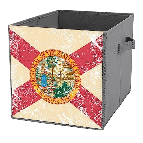 Retro Florida State Flag Storage Cubes with Handles Foldable Fabric Bins Organizing Baskets for Shelves Closet