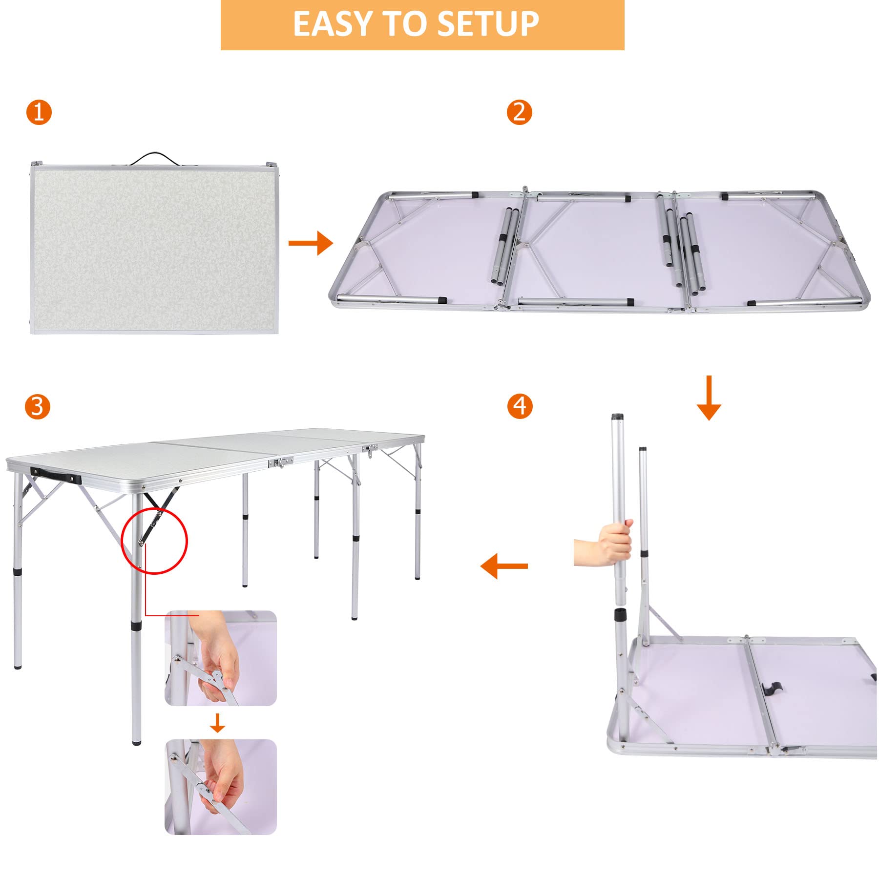 Varbucamp 6ft Folding Camping Table, Aluminum Height Adjustable Tri-fold Camp Table, Small Folding Table for Outdoor Camp Picnic, 2 Heights…