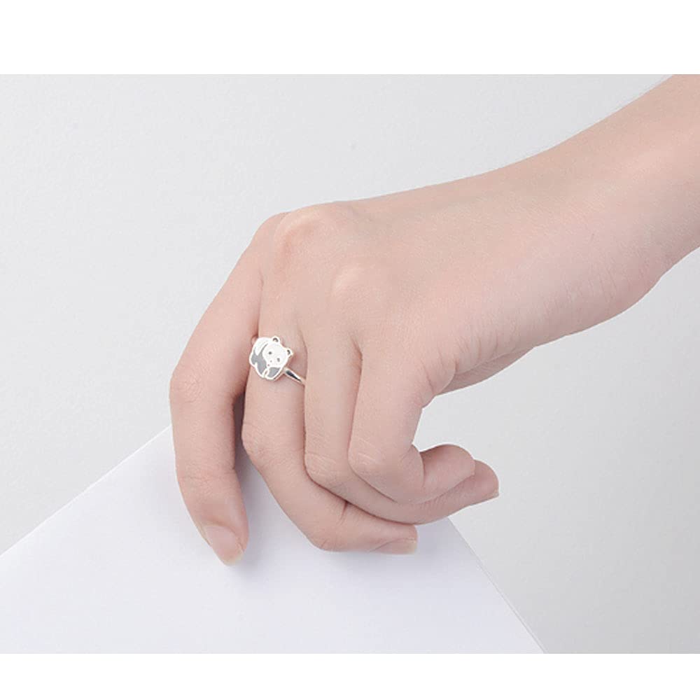 Tafeily Dainty Cute Panda Adjustable Rings for Women Girls Boy Men 18K Silver Plated Animal Wrap Statement Stacking Finger Ring Open Band Promise Wedding Rings Jewelry Gift (silver)