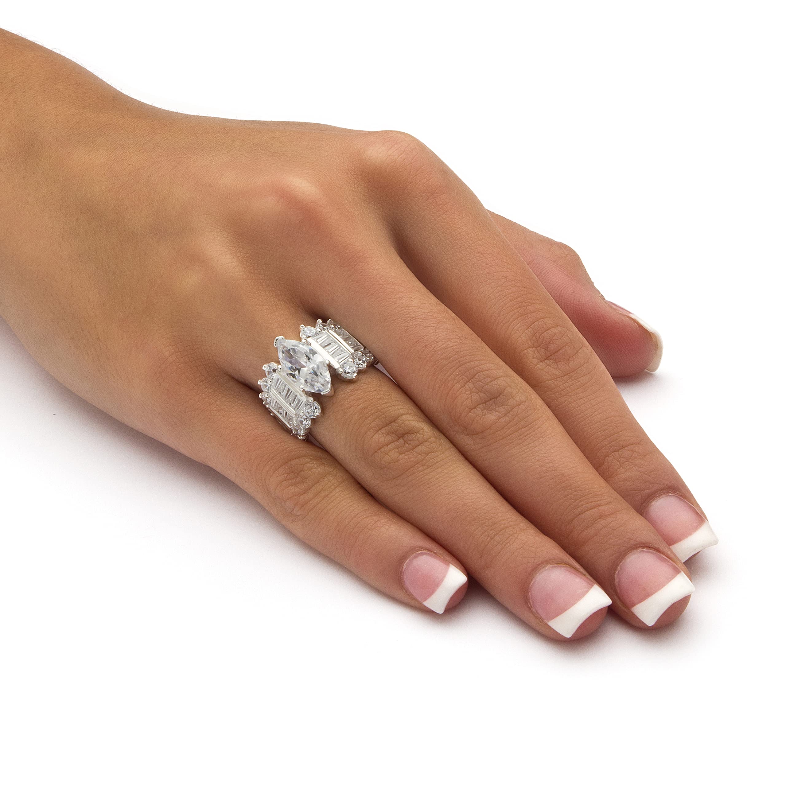 PalmBeach Jewelry Silvertone Marquise Cut Cubic Zirconia Engagement Ring Sizes 5-10 Size 10