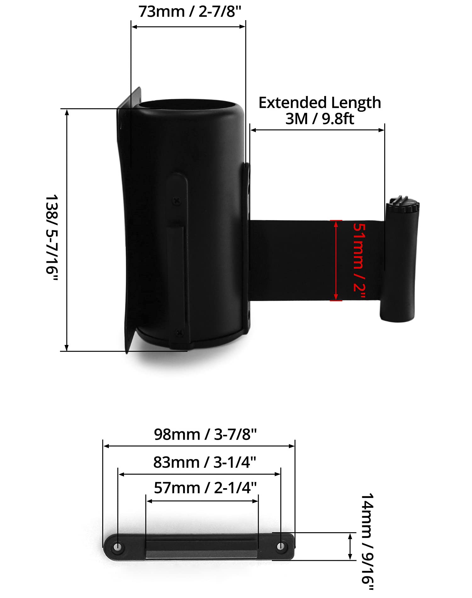 QWORK Wall Mounted Retractable Belt Barrier, Crowd Control Wall Barrier with 10' Belt for Retail Stores, Airports, Banks, School