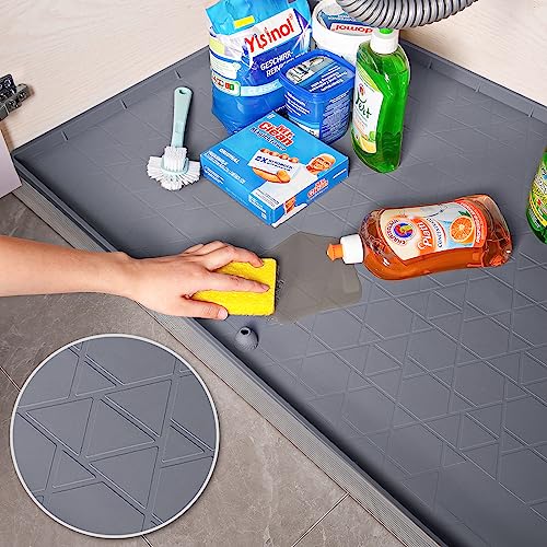 RUGICI Under Sink for Kitchen Bathroom Cabinets Protection Mats, 34" x 22" Waterproof Silicone Flexible Under Sink Drip Tray Liner with Drain Hole for Below Sinks Durable, Grey