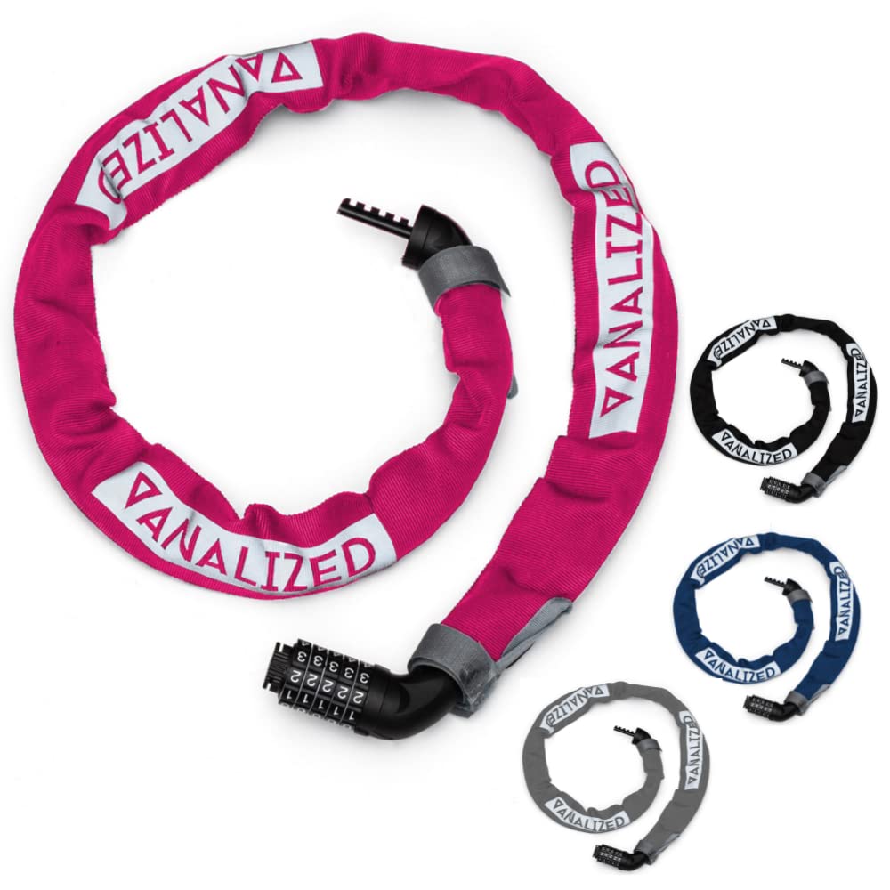 VANALIZED Bike Chain Lock, Bicycle Joint Lock Chain with Reflective Strips, 5-Digit Combination, Resettable Combination Anti-Theft Bike Locks, 3.9FT Long (Pink)