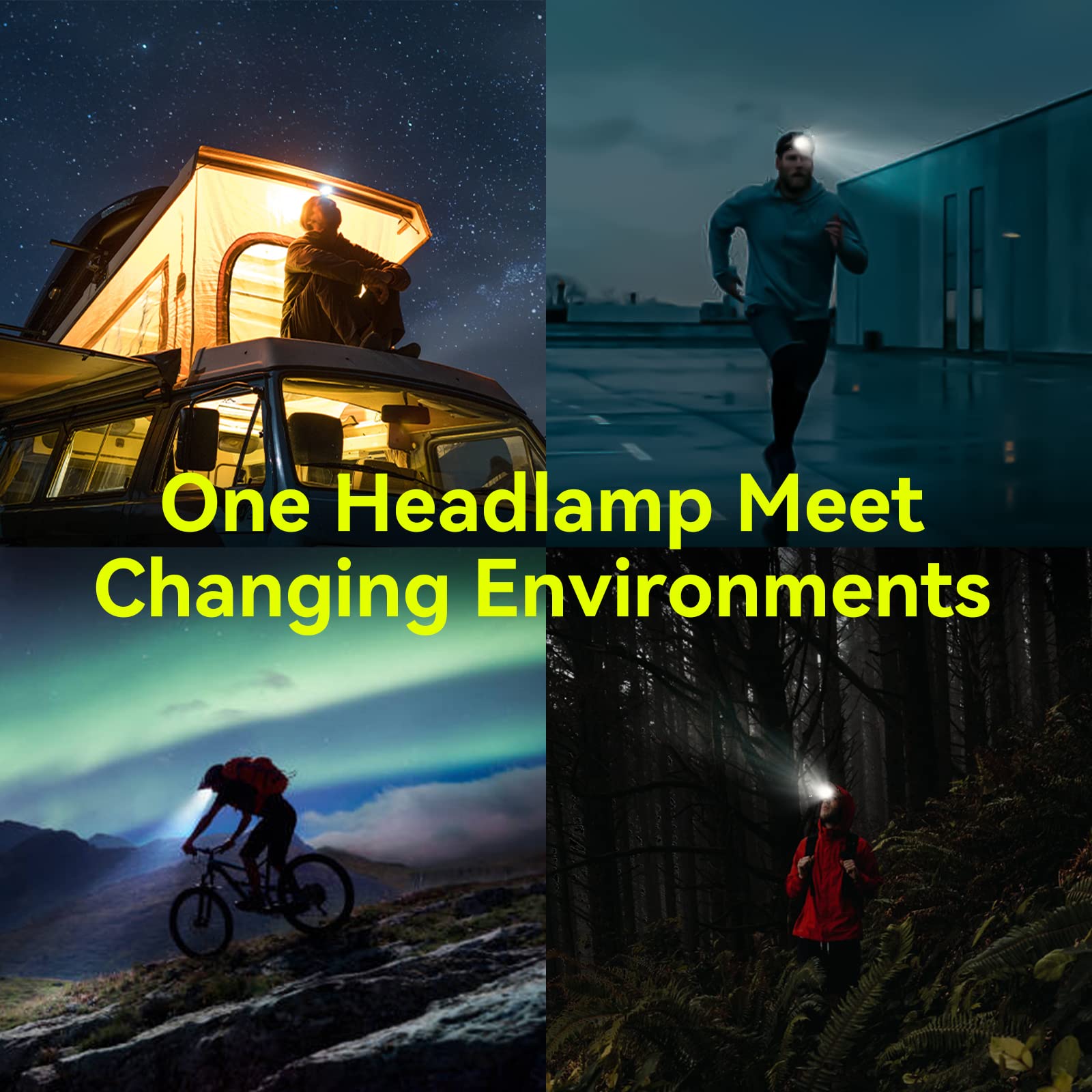 Rechargeable Headlamp for Adults with 300 Lumens USB Head Lamp with Lightweight Design(0.08 LB), IPX4 LED Sensor Headlamps for Running Camping Reading with Long Run Time (Black & White) - 2 Pack