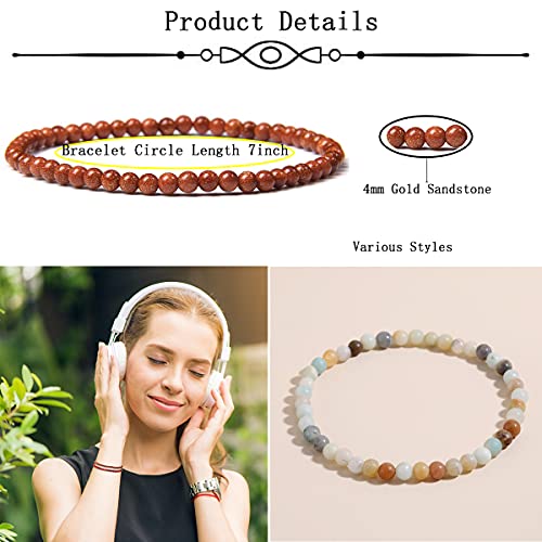 SAMOCO 12Pcs 4MM Mini Semi Precious Gemstone Energy Bracelets for Women Tiny Bracelet Natural Stone Statement Bracelet Charm Beaded Couples Bracelets