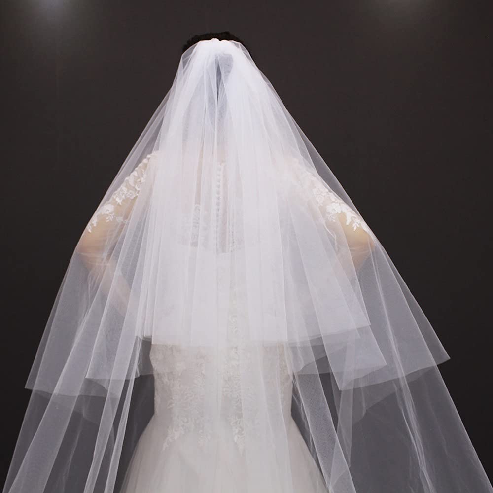 Wedding Veil Wedding Accessory 3 Meters 2T White&Ivory Sequins Blings Sparkling Lace Edge Purfle Long Cathedral Wedding Veils (Color : White)