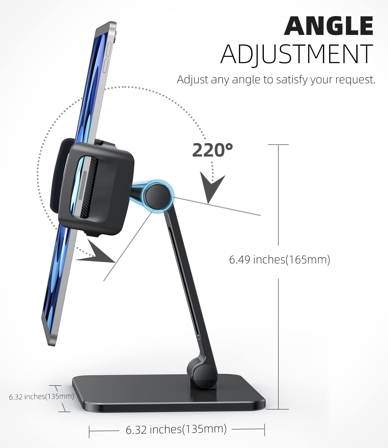 Tablet Stand Holder for desk, Mibhuvan Adjustable & Foldable Aluminium alloy Heavy Duty Base Desktop Stand Holder Dock Compatible with iPad Pro 12.9/11, Air, Mini, Tabs, Kindle, (4.7-13")Tablet, Black