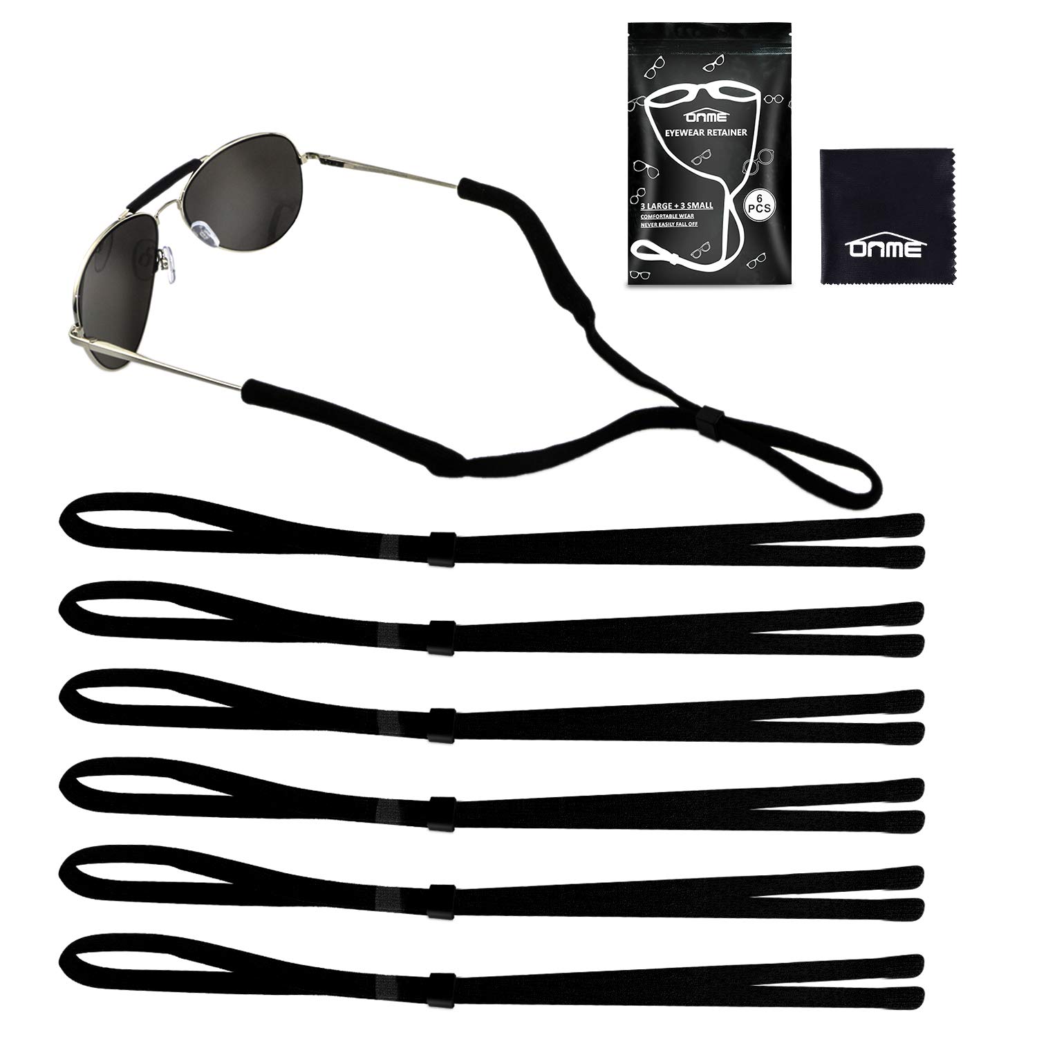 ONME Glasses Strap, Eye Glasses String Holder, Sports Sunglasses Strap for Men Women, Eyeglass Holders Around Neck, Adjustable Rope Eyewear Retainer, Pack of 6