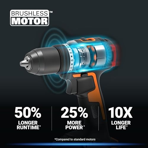 Worx Nitro 20V Cordless 1/2" Drill Driver with Brushless Motor, Compact & Lightweight Drill Set Only 6" and 3 lbs., Cordless Drill Power Share Compatible WX130L β Batteries & Charger Included