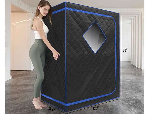 ZONEMEL Full Size Personal Far Infrared Sauna for Home, Large Space for 1 or 2 Person Saunas for Relaxation & Detox, Private Sauna with 2 Portable Sauna Chairs (L47.2 x W35.4 x H63) (Black)
