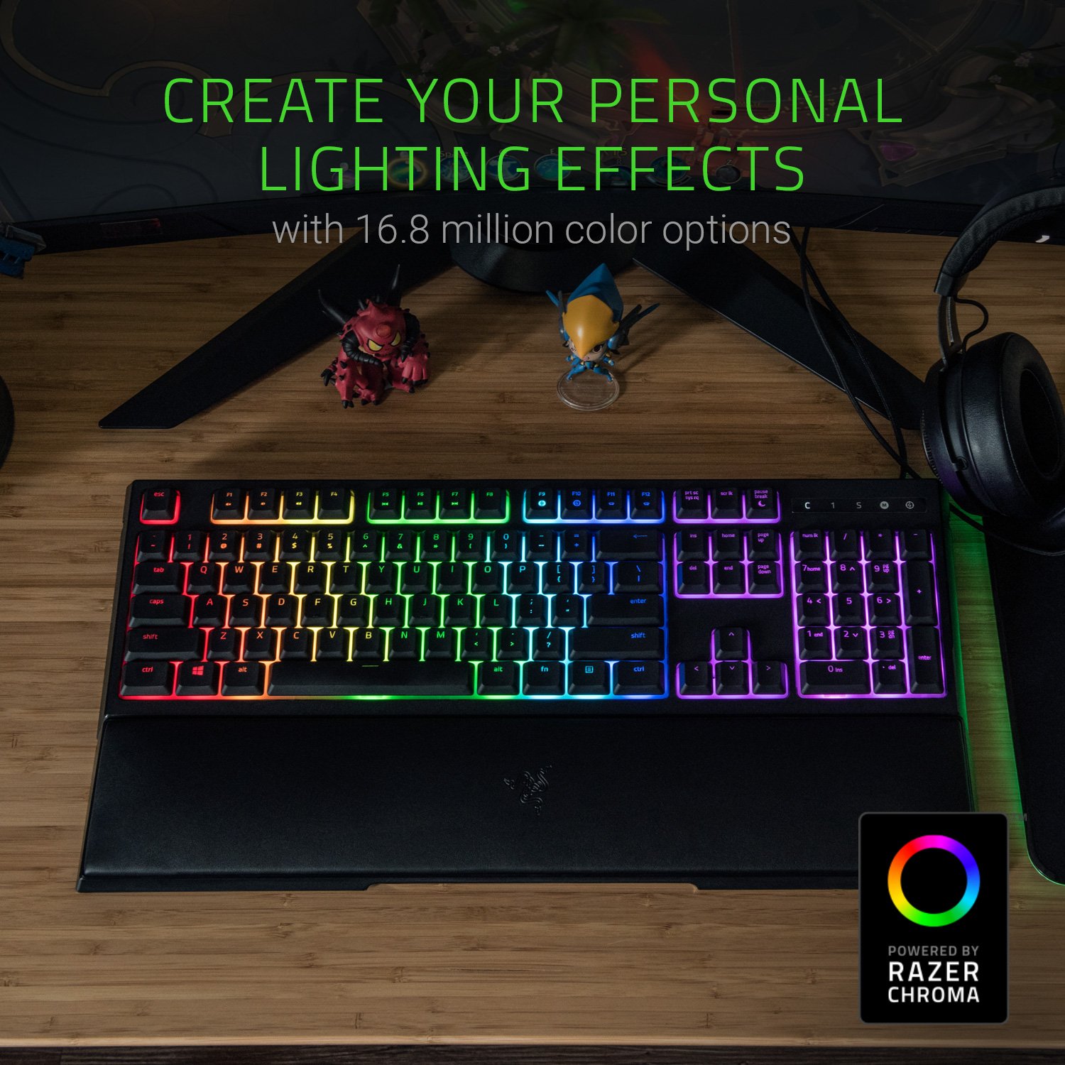 Razer Ornata Chroma Revolutionary Mecha-Membrane RGB Gaming Keyboard with Individually Backlit Mid-Height Keys Wrist Rest - Ergonomic Design (Renewed)