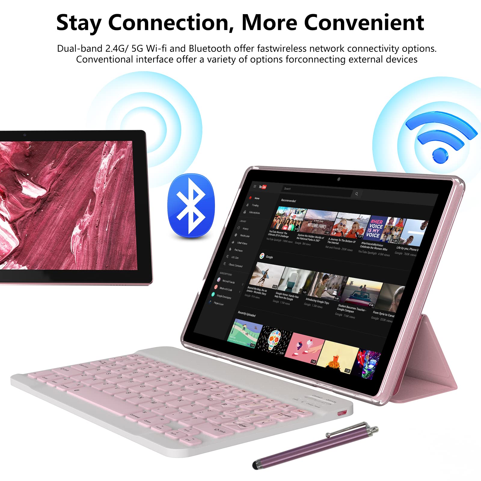 RUIQIAI Tablets 2024 Newest 2 in 1 Tablet with Keyboard, 10 inch Tablet Android 11, 6GB+128GB/512GB Expand, 2.4G/5G Wi-Fi 6, 6000mAh, 1280 * 800 IPS, Dual Camera,GMS Tablet with Case
