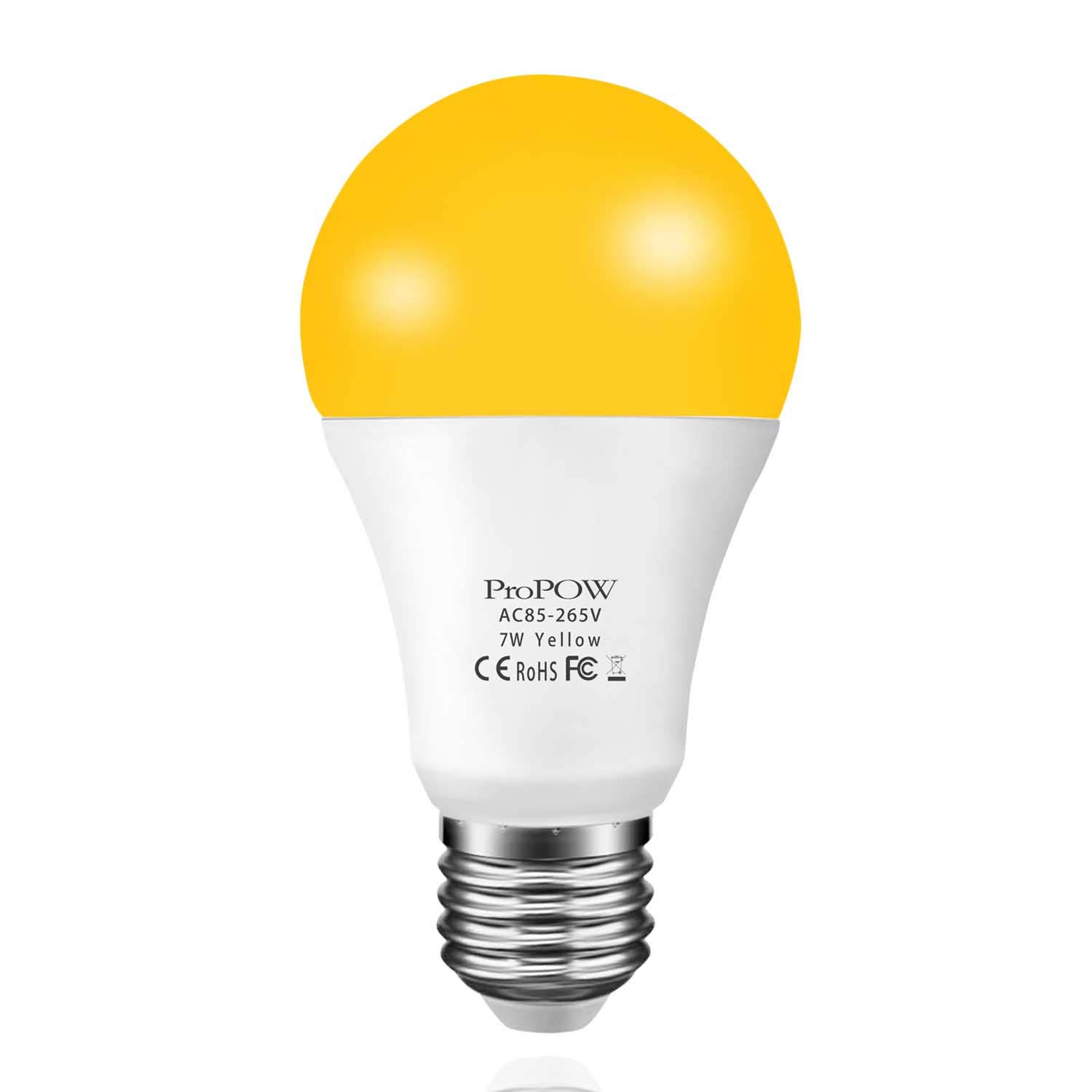 ProPOW Amber Yellow LED Light Bulb, 7W Dusk to Dawn Bulbs 40W Equivalent A19 Auto on/Off LED Bulbs Outdoor Lights 580 Lumens Porch Lights(Non-Dimmable,E26,2200K,2 Pack)