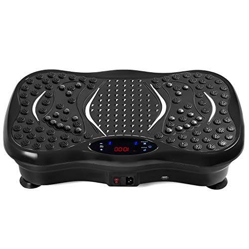 POPSPORT Black Vibration Plate Platform Full Body Exercise 350Lbs LCD 3 Levels Massage Remote Bluetooth USB Music Intelligent Watch Fitness Machine