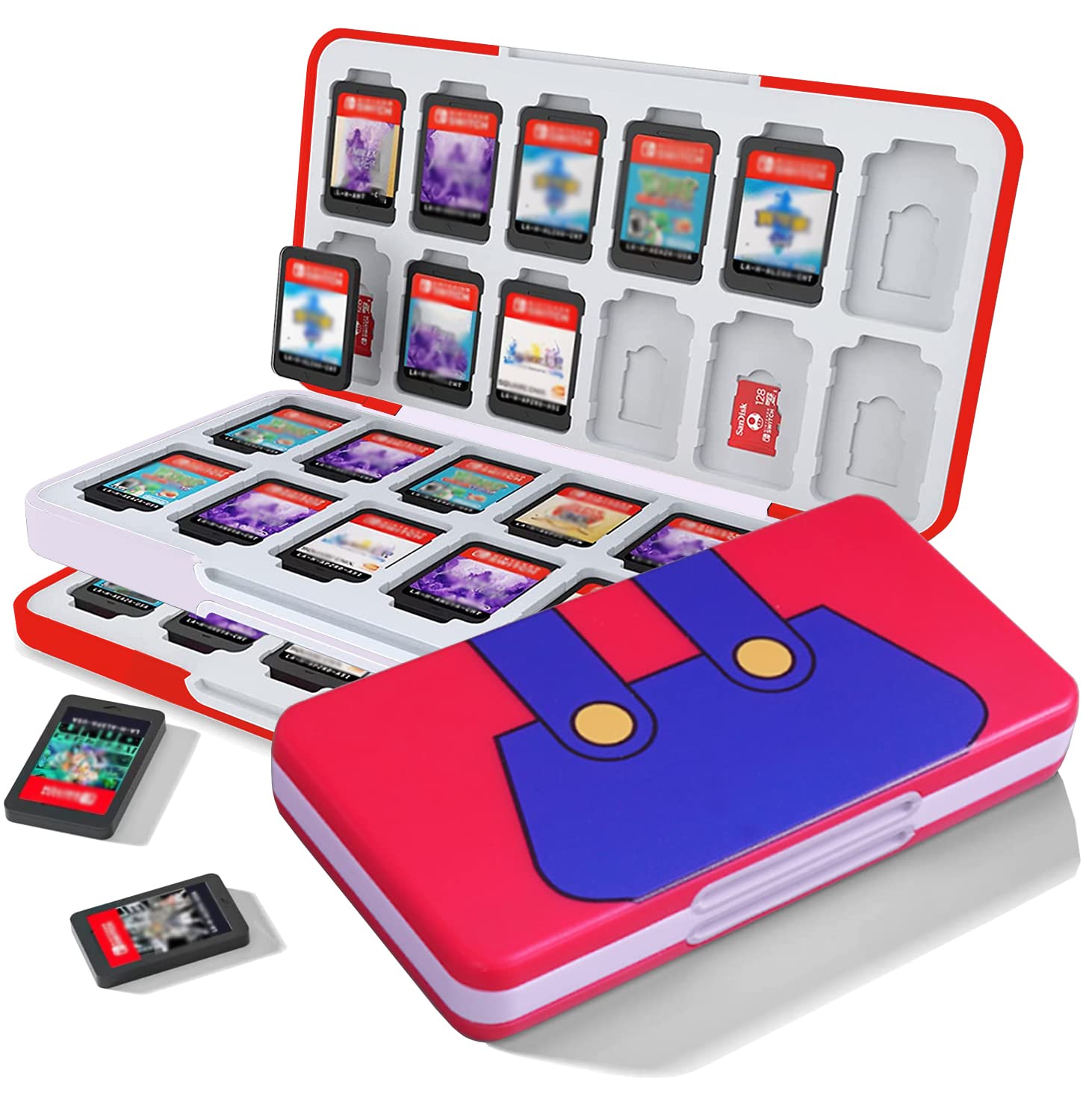 VANJUNN Game Card Case for Nintendo Switch Games, 48 Cartridge Slots Game Storage Case with 24 Memory SD Card Slots for Switch, Switch OLED(Silicone Lining)