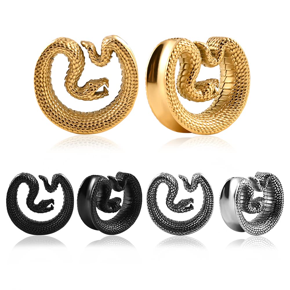 Vankula 2PCS Cool Snake Saddle Ear Plugs Tunnels Ear Gauges Expander Stainless Steel Earrings Body Piercing Jewelry
