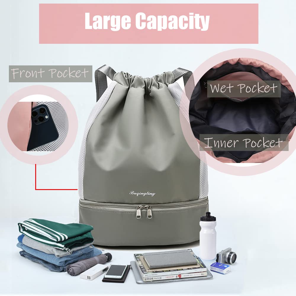 Peicees Drawstring Backpack Bag with Shoes Compartment Gym Bag for Men and Women Water Resistant Gym Sport Exercise