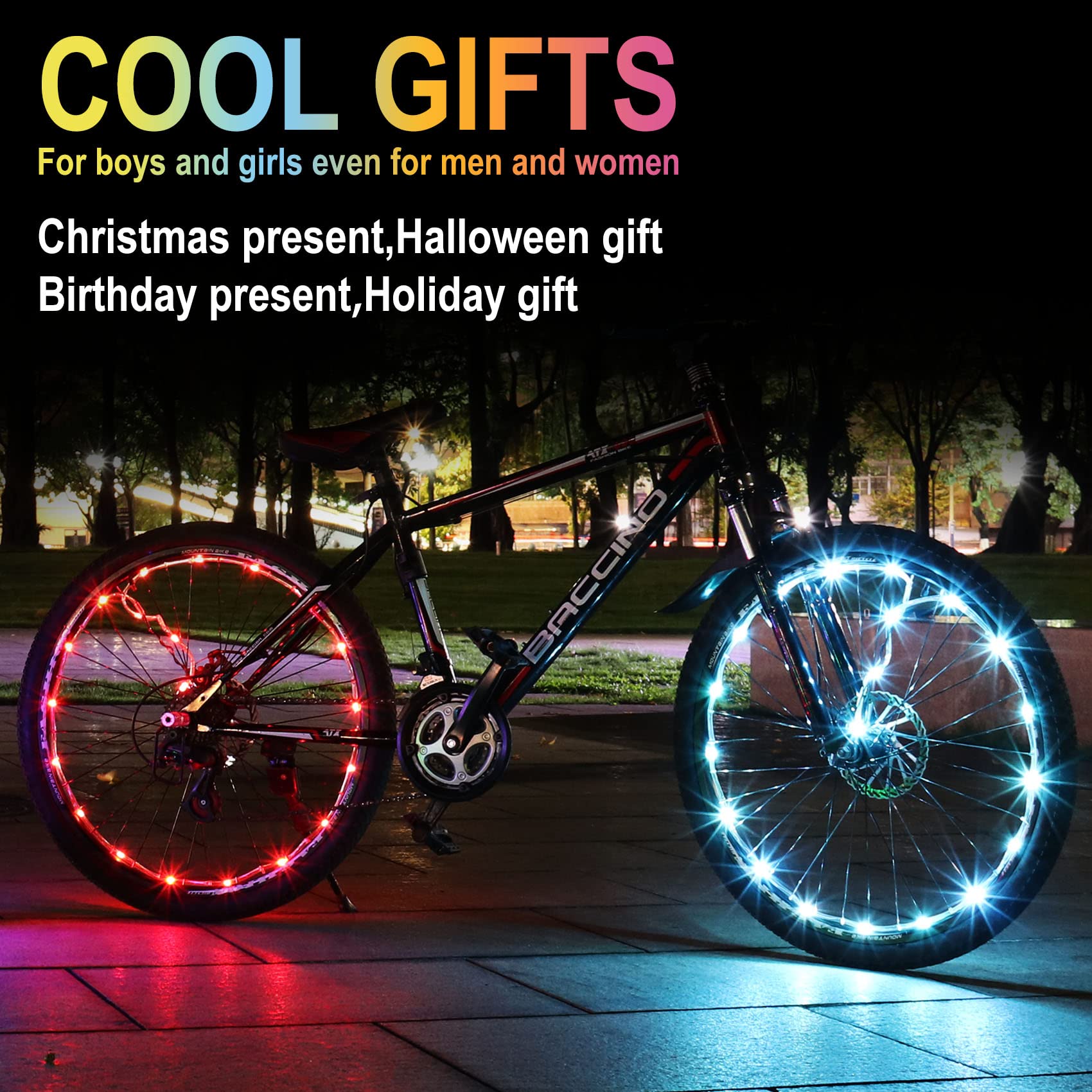 Sumree 2-Tire Pack LED Bike Wheel Lights with USB Rechargeable Battery Bike Lights 16 Modes 7 Colors Changing Over,Get Brighter and Visible from All Angles for Ultimate Safety …