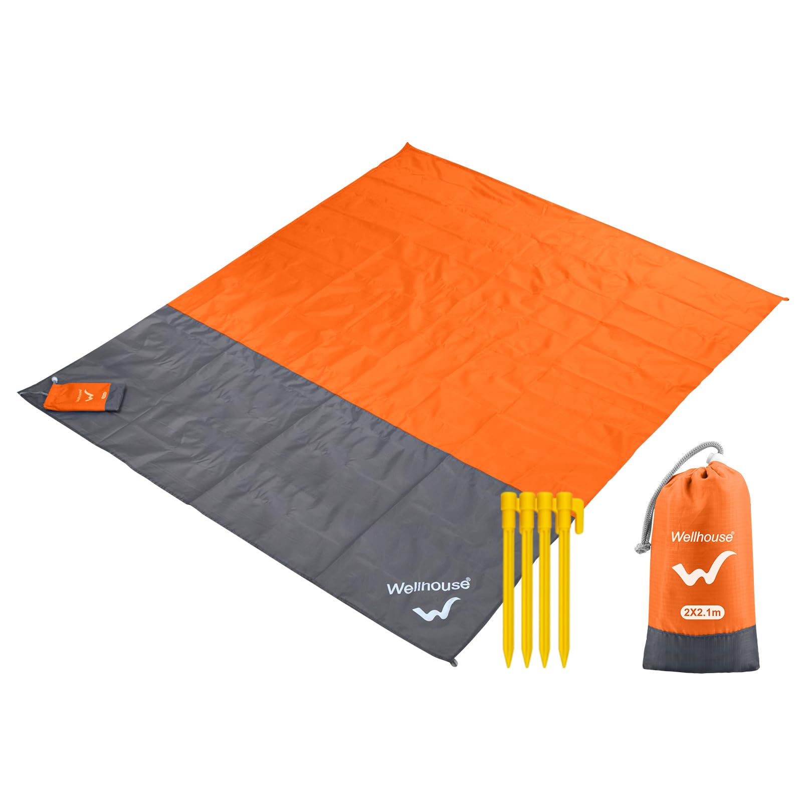 Sandproof Beach Blanket 79in x 83in Camping Mat Waterproof Picnic Blankets with Floating Waterproof Phone Pouch Washable Rug for Travel Hiking Music Grass BBQ Trips Lightweight Quick Drying Orange