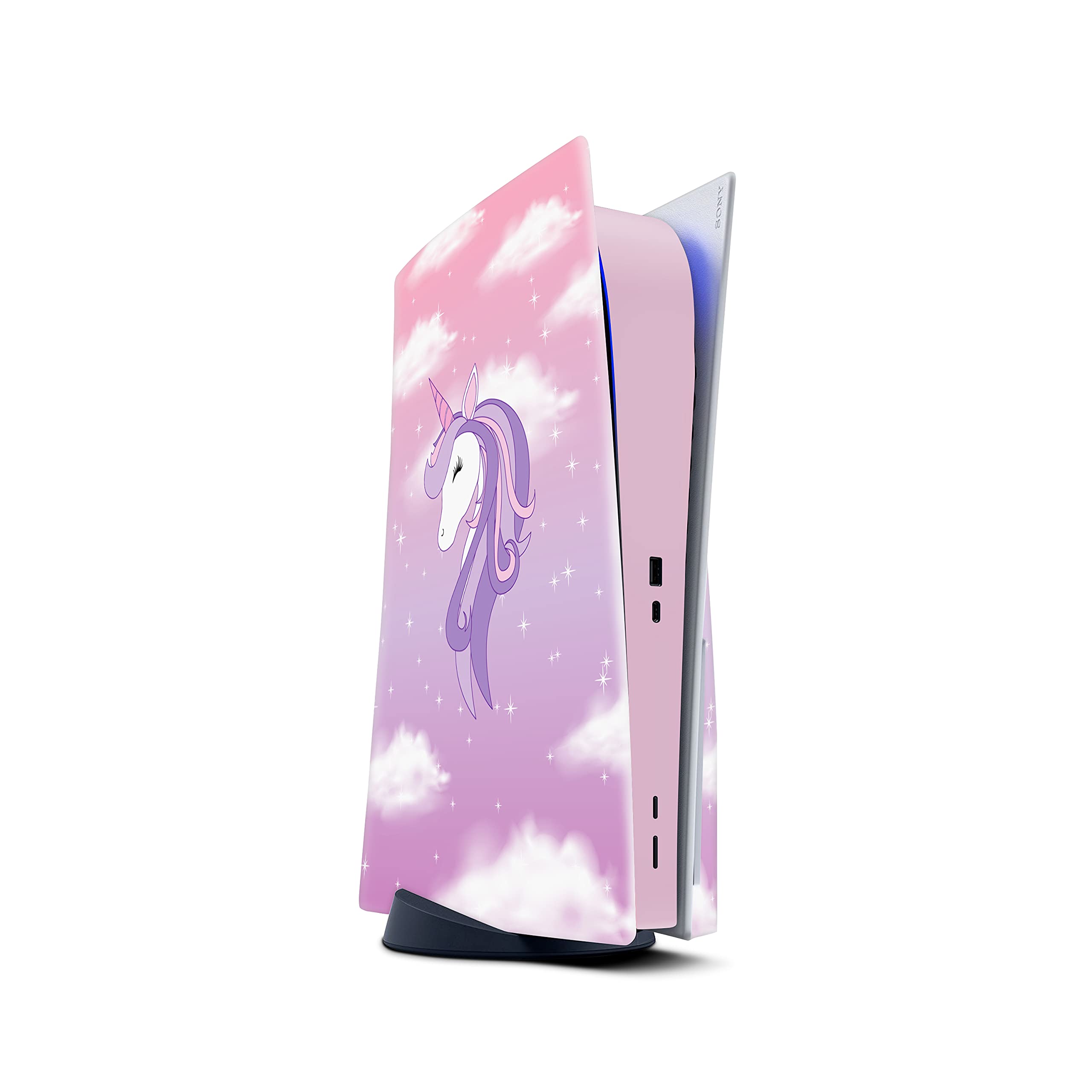 TACKY DESIGN Unicorn Skin for PlayStation 5 Console and 2 Controllers, PS5 pink pastel Kawaii skin Vinyl 3M Decal Stickers Full wrap Cover (Disc Version)